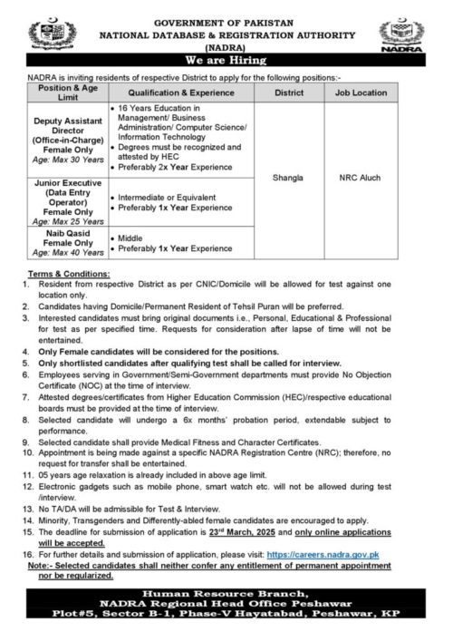 NADRA Jobs 2025 Apply at nadra.gov.pk