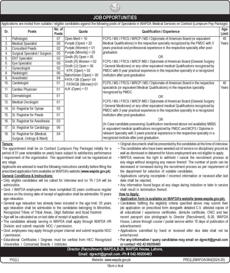 WAPDA Jobs 2025 www.wapda.gov.pk